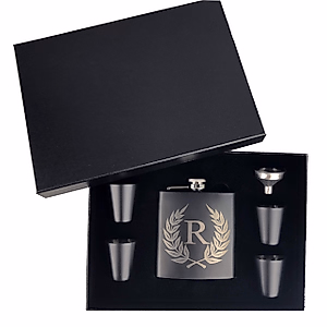 Personalize Gift Groomsmen Proposal 6pc Black Flask Gift Box Set Custom Laser Engraving