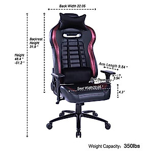 Massage Gaming Chair Big and Tall Gaming Chair - Metal Base High Back Racing Game Chair Computer Chair, Ergonomic Leather Executive Gaming Chair with Headrest and Lumbar Pillow