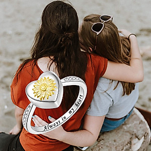 Fookduoduo Sterling Silver Sunflower Urn Ring Creamation Jewelry for Ashes Always in My Heart Urn Finger Rings for Women for Remembrance Keepsake Gift for Loss of Loved Furry Friend (7)