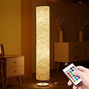 LED Soft Light Floor Lamp, 52" Simple Design Morden Slim RGB 16 Color Changing Tyvek Fabric Shade Dimmable Remote Control & 2 Smart LED Bulbs Standing Lamp for Living Room Bedroom Game Room