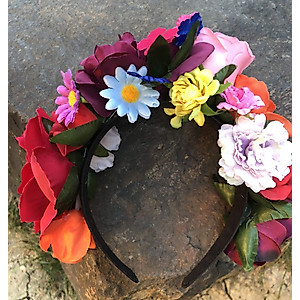 DreamLily Frida Kahlo Mexican Flower Crown Floral Headband Party Costume Day of the dead Headpiece NC12 (Mexican Crown)