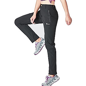 Gopune Women's Hiking Pants Lightweight Quick Dry Water Resistant Elastic Waist Workout Travel Athletic Joggers (Black,S)