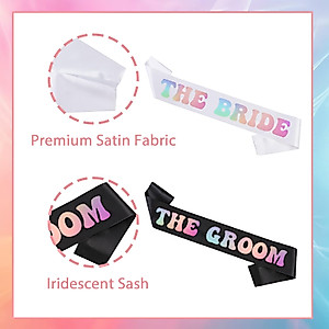 Diartpaint Iridescent The Bride and The Groom Engagement Sash, Holographic Foil Shiny Satin Sash for Bridal Shower Bachelorette Wedding Party Decorations Favors Accessories