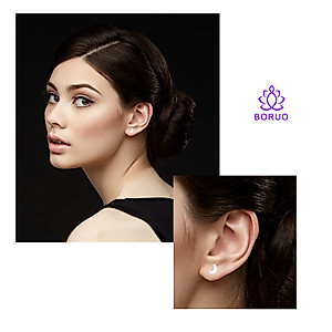 925 Sterling Silver Stud Earrings, BoRuo Crescent Moon High Polish Tarnish Resistant Earrings
