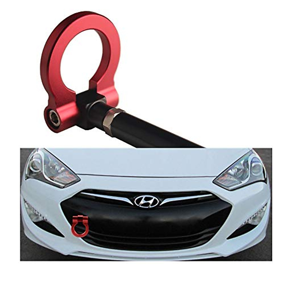 DEWHEL JDM Folding Screw On Racing T2 Tow Hooks Front Rear for 10-16 Hyundai Genesis Coupe Red