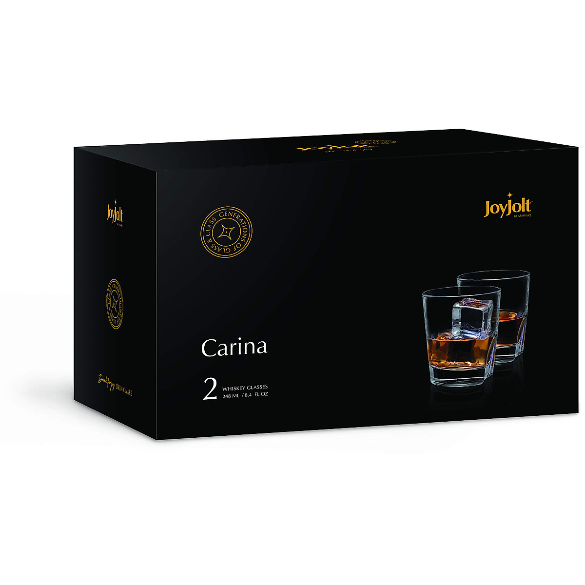 JoyJolt Carina Crystal Whiskey Glasses, Old Fashioned Whiskey Glass 8.4 Ounce, Ultra Clear Crystal Scotch Glass for Bourbon and Liquor Set Of 2 crystal Glassware