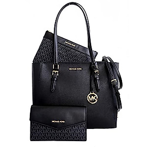 Michael Kors Charlotte Large 3-in-1 Tote Crossbody Handbag Leather (Black)