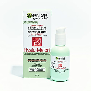 Garnier Green Labs Hyalu-Melon 3-in-1 Replumping Serum Cream with Hyaluronic Acid, 24h Moisture + Serum + SPF 30, 2.4 Fl Oz (72mL), 1 Count (Packaging May Vary)