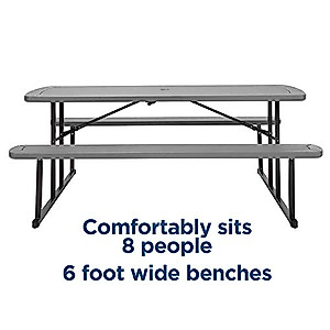 Cosco Outdoor Living 87902DGR1E 6 ft. Folding Blow Mold, Dark Wood Grain with Gray Legs Picnic Table