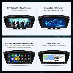 for BMW 3 5 Series E60 E61 E63 E64 E90 E91 E92 E93 2005-2008 Upgrade Radio Car Stereo Qualcomm 665 Otca Cores Built-in 4G LTE GPS Navigation Wireless Apple CarPlay Android Auto 8.8 inch Touchscreen