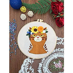 hi stone 4 Embroidery Sets for Beginners, DIY Adult Beginner Cross Stitch Kits, 4 Cross Stitch Kits, 2 Embroidery Hoops,Scissors,Needles,Needlepoint Kit for Adults