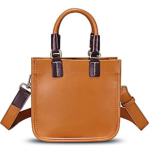 Genuine Leather Small Phone Bag Top Handle Handbag for Women Little Vintage Shoulder Bag Handmade Tiny Crossbody Satchel (Brown)