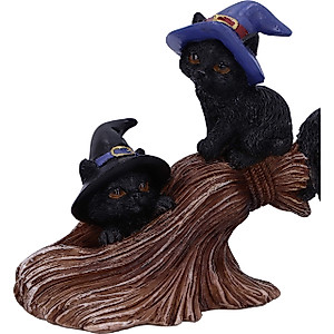 Nemesis Now Purrfect Broomstick Witches Familiar Black Cats and Broomstick Figurine,27.5cm