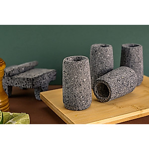MEXTEQUIL - Volcanic Stone Shot Glasses - Set of Natural Shot Glass - 1.5 Oz - 100% Organic & Eco friendly - Natural Basalt Rock (4 pieces)
