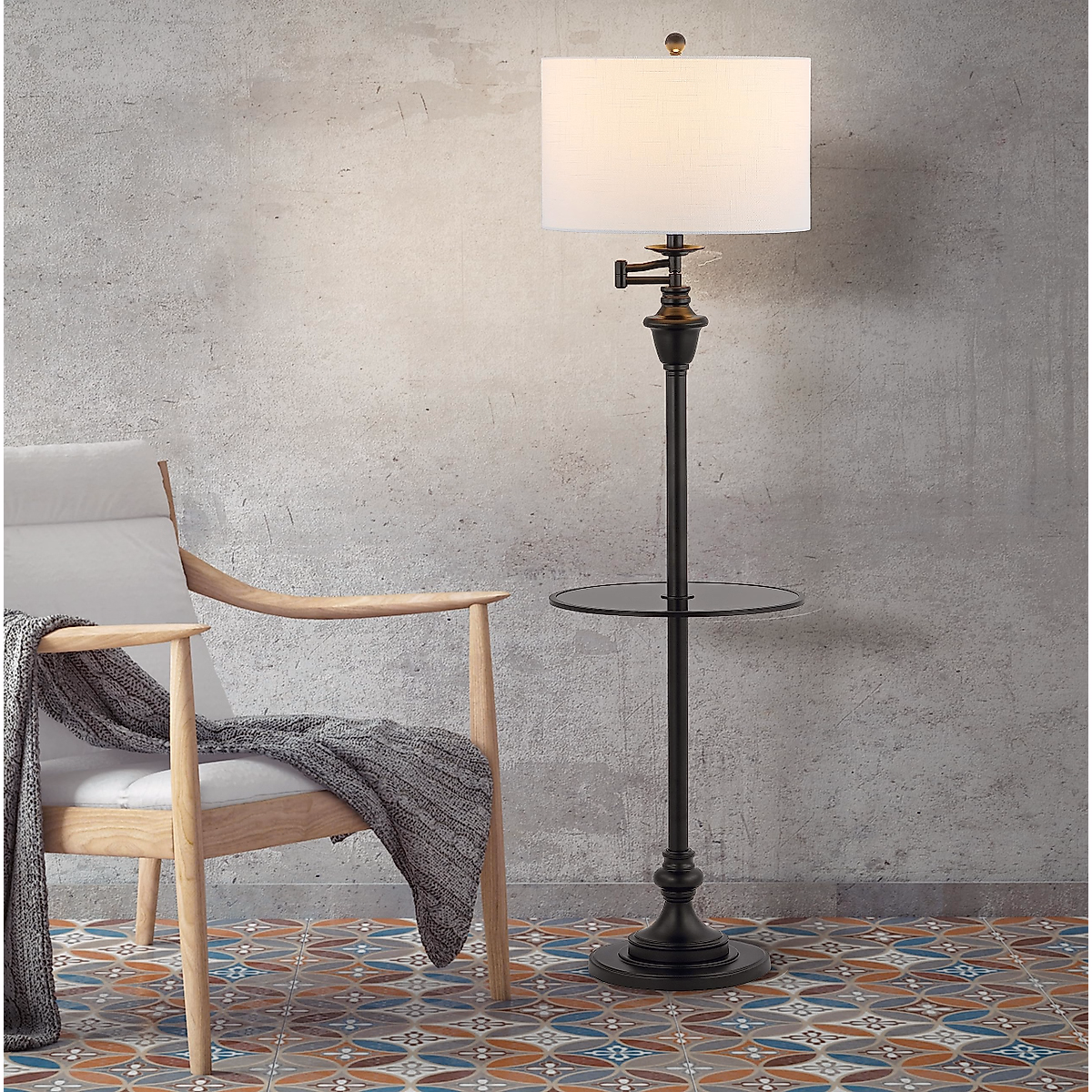 JONATHAN Y JYL3055A Cora 60" Metal/Glass LED Side Table and Floor Lamp Contemporary,Transitional for Bedrooms, Living Room, Office, Reading, Brass