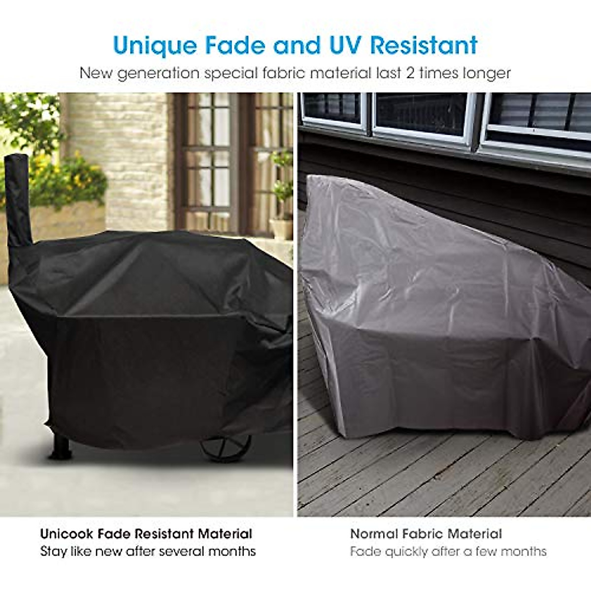 Unicook Charcoal Offset Smoker Cover, Outdoor Heavy Duty Waterproof Smokestack BBQ Grill Cover, Fade and UV Resistant Material, Compatible with Brinkmann Trailmaster, Char-Broil Smokers and More