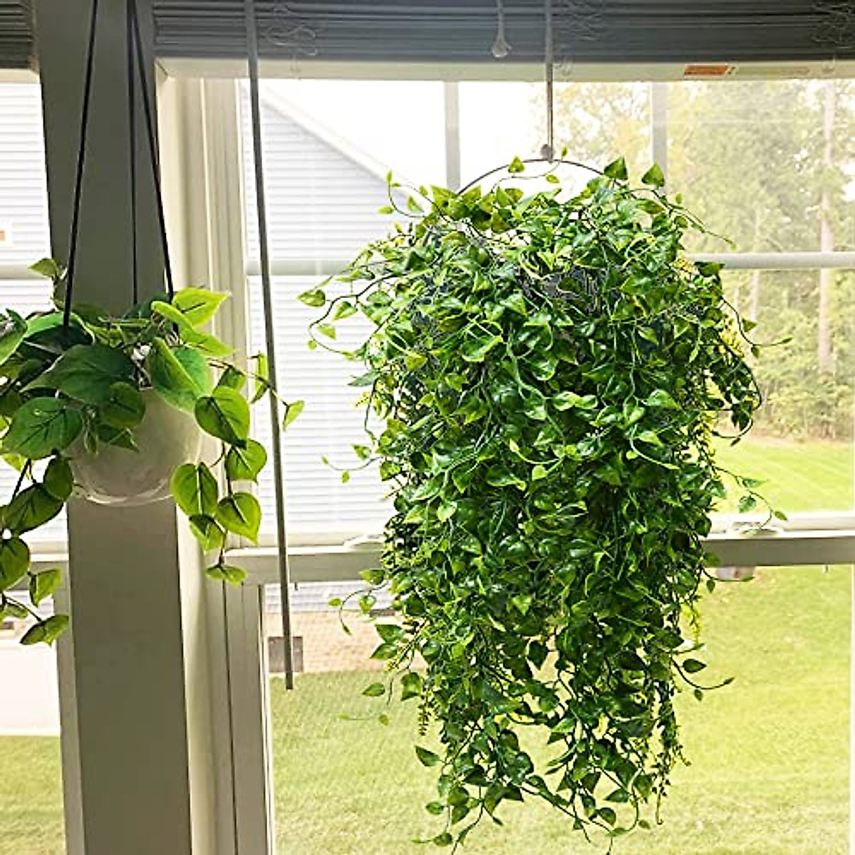 CLONG 2pcs Artificial Hanging Plants 32-in Fake Hanging Plant Fake Ivy Vine Outdoor UV Resistant Plastic Plants (Ivy)