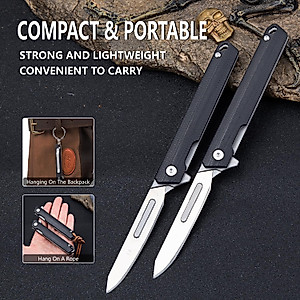 TGZUO Folding Pocket Knife G10 Handle Mini EDC Scalpel Knife Utility For Outdoor 10pcs #60 Carbon Steel Replacement Blades