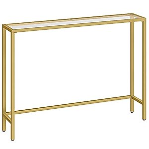 HOOBRO 39.4" Console Table, Tempered Glass Sofa Table, Modern Entryway Table, Metal Frame, for Entrance, Living Room, Hallway Bedroom, Gold GD01XG01