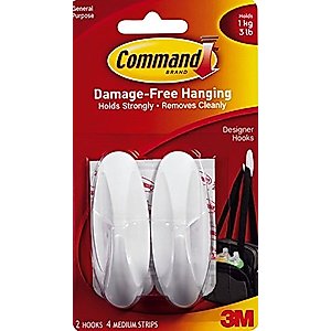 Command 602159 Medium Designer Hooks White 2 Hooks (17081Es)