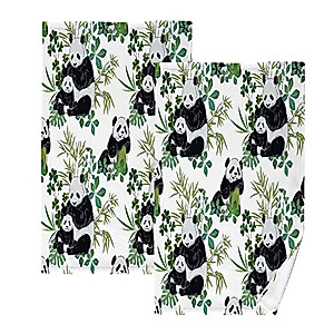 MAOBLYR Panda Bears Set of 2 Fingertip Towel Larger Pure Cotton Soft Highly Absorbent Hand Towels for Bathroom Spa Home (16 x 28 Inches)