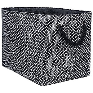 DII Woven Paper Storage Bin, Diamond Basketweave, Black/White, Medium