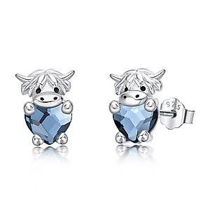 JUSTKIDSTOY Highland Cow Earrings 925 Sterling Silver Cute Animal Cow Stud Earrings Cow Stuffed Jewelry Mothers Day Gifts for Mom Women Girls Daughter