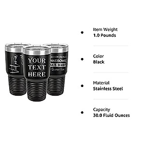 iProductsUS Personalized Tumbler with Slider Lid and Straw, 30oz Customized Cup Engraved Names, Stainless Steel Insulated Coffee Mug, Gifts for Dad, Men, Veteran, Two-Sides Engraving (Black)