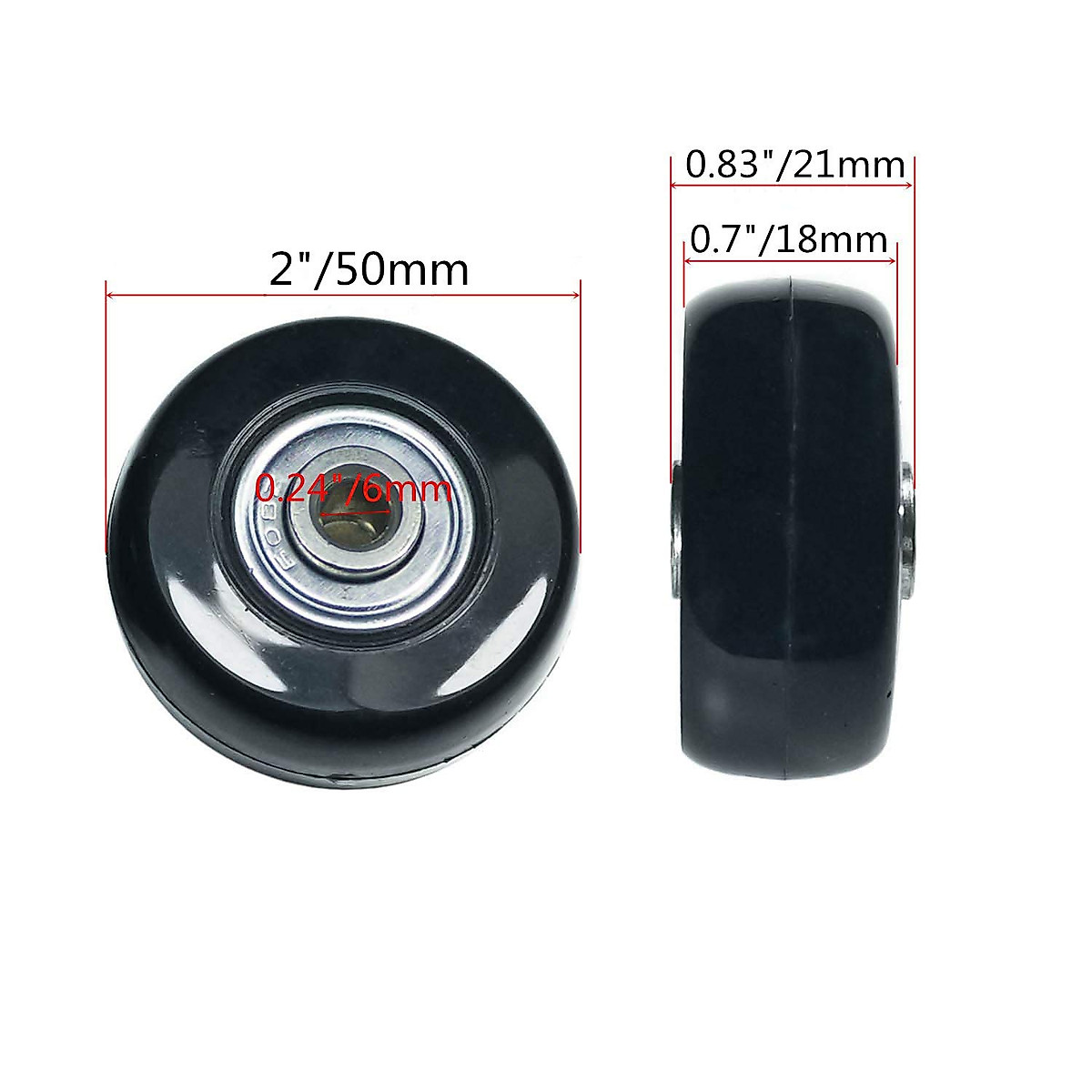 4 Wheels Wear-Resistant Mute Outer Diameter 2 inches Luggage Suitcase Replacement Wheels Rubber Swivel Caster Wheels Repair Kits (2 in x 0.7 in)