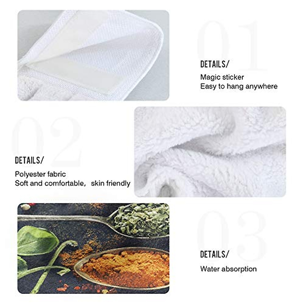 Aslsiy Herbs Spices Cutlery Spoon Hanging Kitchen Towels Bathroom Hand Tie Towel Fast Drying Dish Tea Towels for Bath Tabletop Gym Home Decor Set of 2