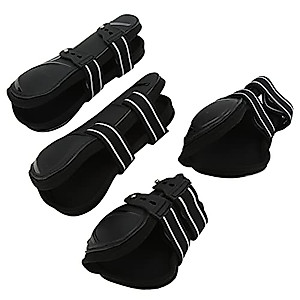 GLOGLOW 4Pcs Horse Tendon Boots, PU Shell Open Front Boots and Horse Hind Leg Brace Boots for Jumping Trail Riding Shock Absorbing