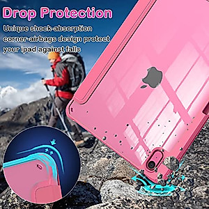 OKP for New iPad 10th Generation Case 2022, ipad 10.9 inch Case with Trifold Stand, Auto Wake/Sleep, ipad 10 gen Protective Cover with Slim Lightweight Clear PC Back Shell for Women Men, Rose Red