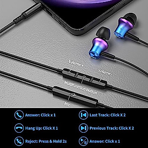 3.5mm Jack Earbuds Dazzle Magnetic Wired Earphone for Moto G Stylus Pure Power in-Ear Headphone Noise Canceling HiFi Stereo Corded Headset for Samsung Galaxy A14 A13 A03 Core A03s S10 S10e PurpleBlue
