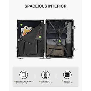 LUGGEX Aluminum Frame Luggage Sets, 100% Polycarbonate Hard Shell Checked Suitcase with 4 Corners, Zipperless Luggage with Spinner Wheels