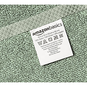 Amazon Basics Cotton Washcloths, Quick-Dry, 12" x 12", 12-Pack, Seafoam Green