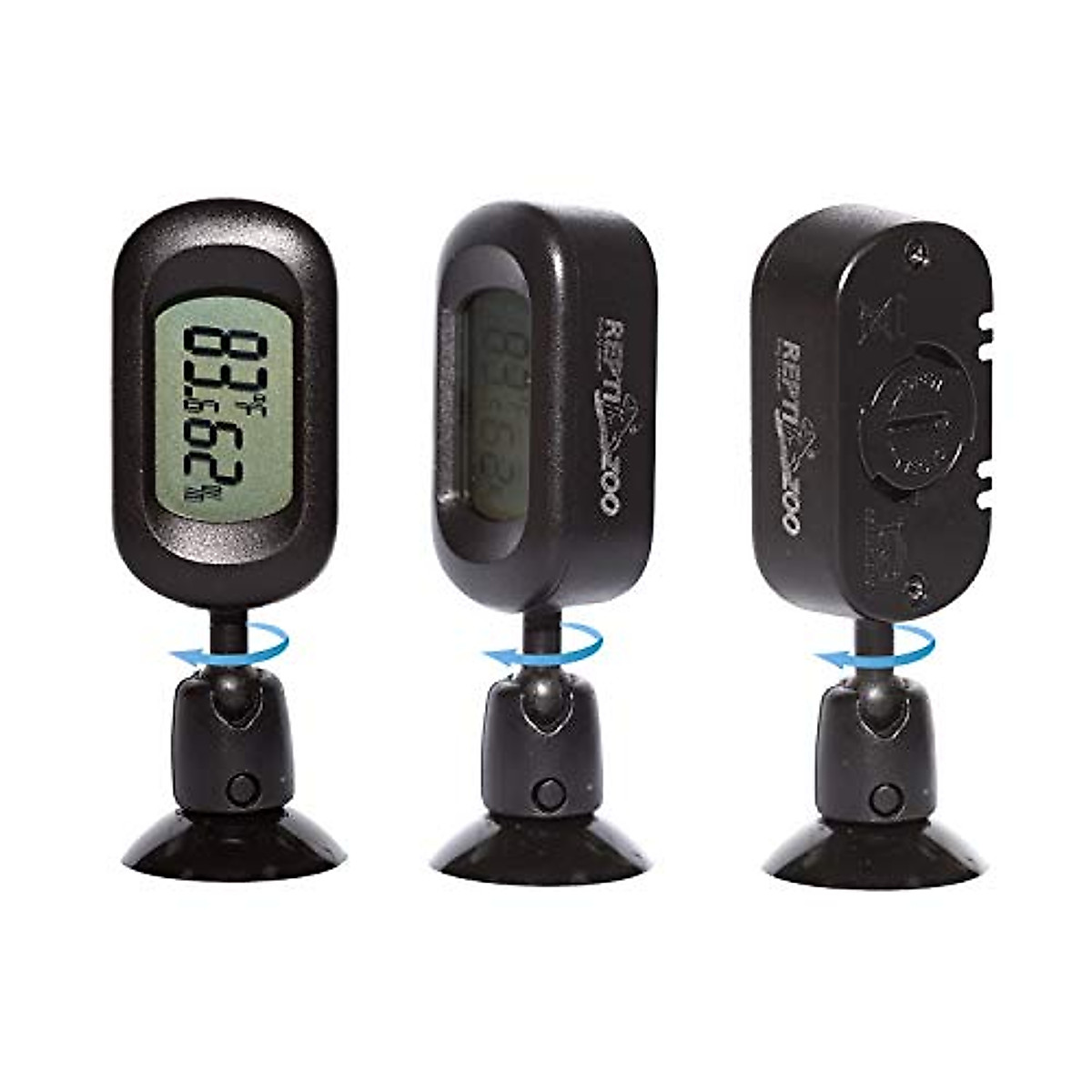 REPTI ZOO Reptile Terrarium Thermometer Hygrometer Digital Display 360 Degree Rotation with Suction Cup, 3-Sides Mounting