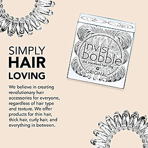 invisibobble Original Traceless Spiral Hair Ties with Strong Grip, Non-Soaking, Hair Accessories for Women - Crystal Clear , 3 Count (Pack of 1)