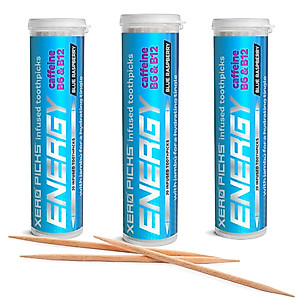 Xero Picks Energy Infused Flavored Toothpicks with Caffeine, B12 and B6-80 Picks - 4 Pack - Fruit Punch, Cool Mint, Berry, Cinnamint