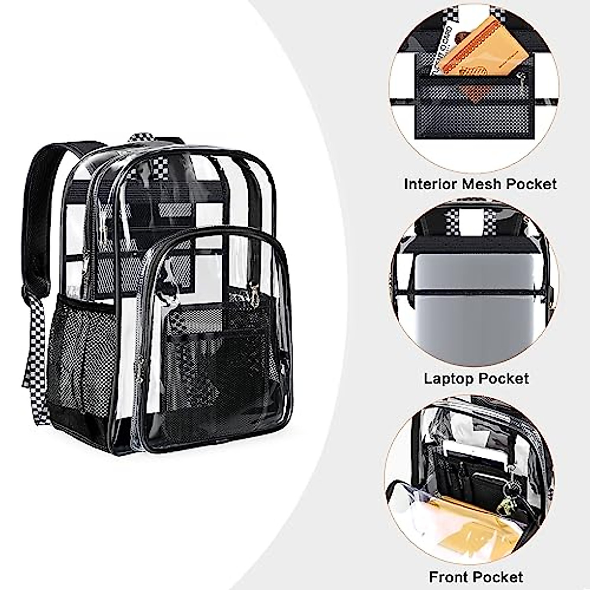 PAMANO Clear Backpack Transparent Heavy Duty Bookbag See Through Bag for College Work Travel Security, Black