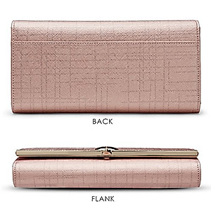 Leather Trifold Wallets for Women, Genuine Leather Gift Box Packing Ladies Designer Clutch Purses with Zipper Pocket Women's Fashion Long Wallet Credit Card Holders Birthday Valentine Gift (Rose Gold)
