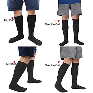 6 Pairs Men's Athletic Tube Socks Over the Calf - Big & Tall (10-15 Big & Tall, 6-pairs Black)