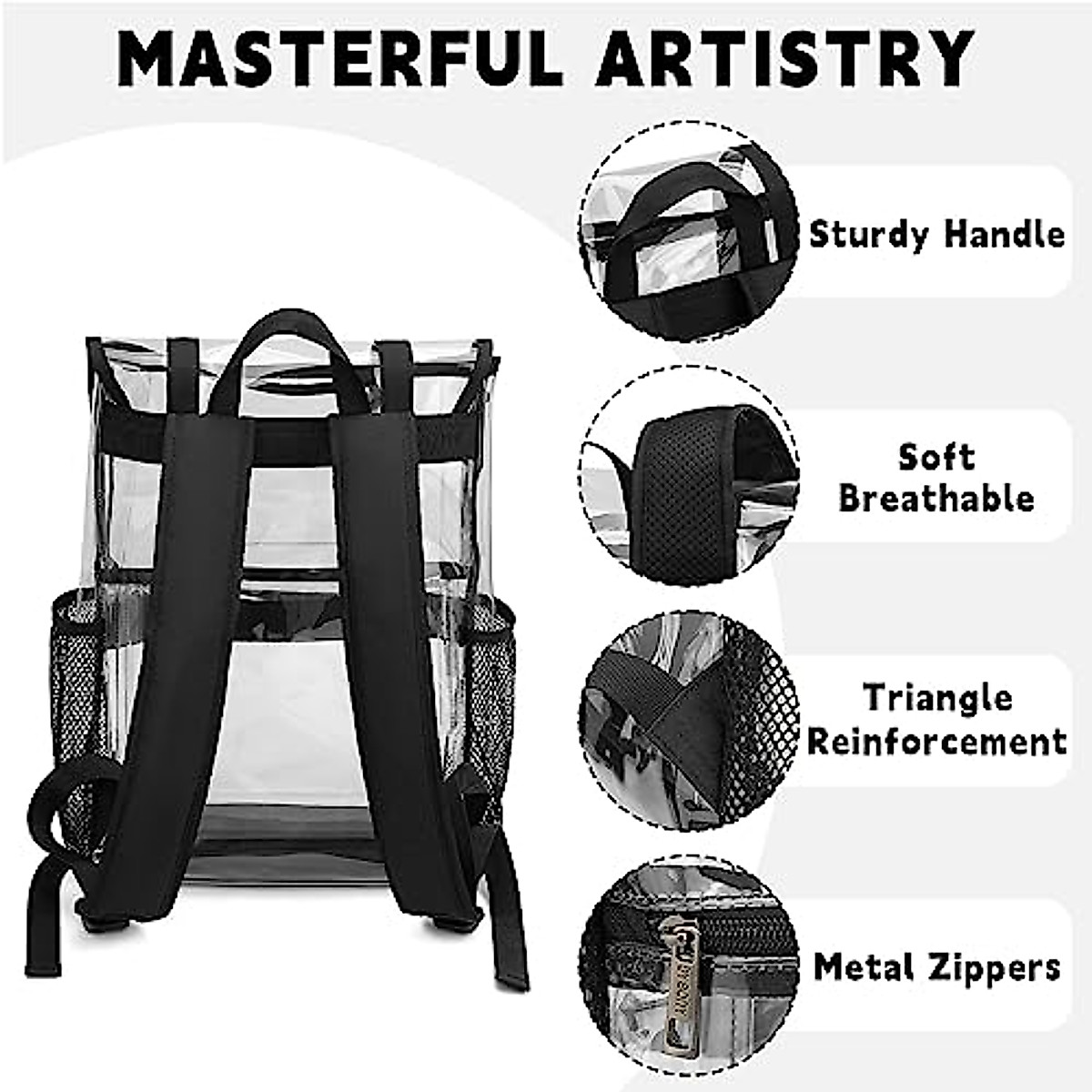 AUOBAG Clear Backpack Heavy Duty,Transparent Backpacks Stadium Approved,Free Personalized Stickers (Black-01)