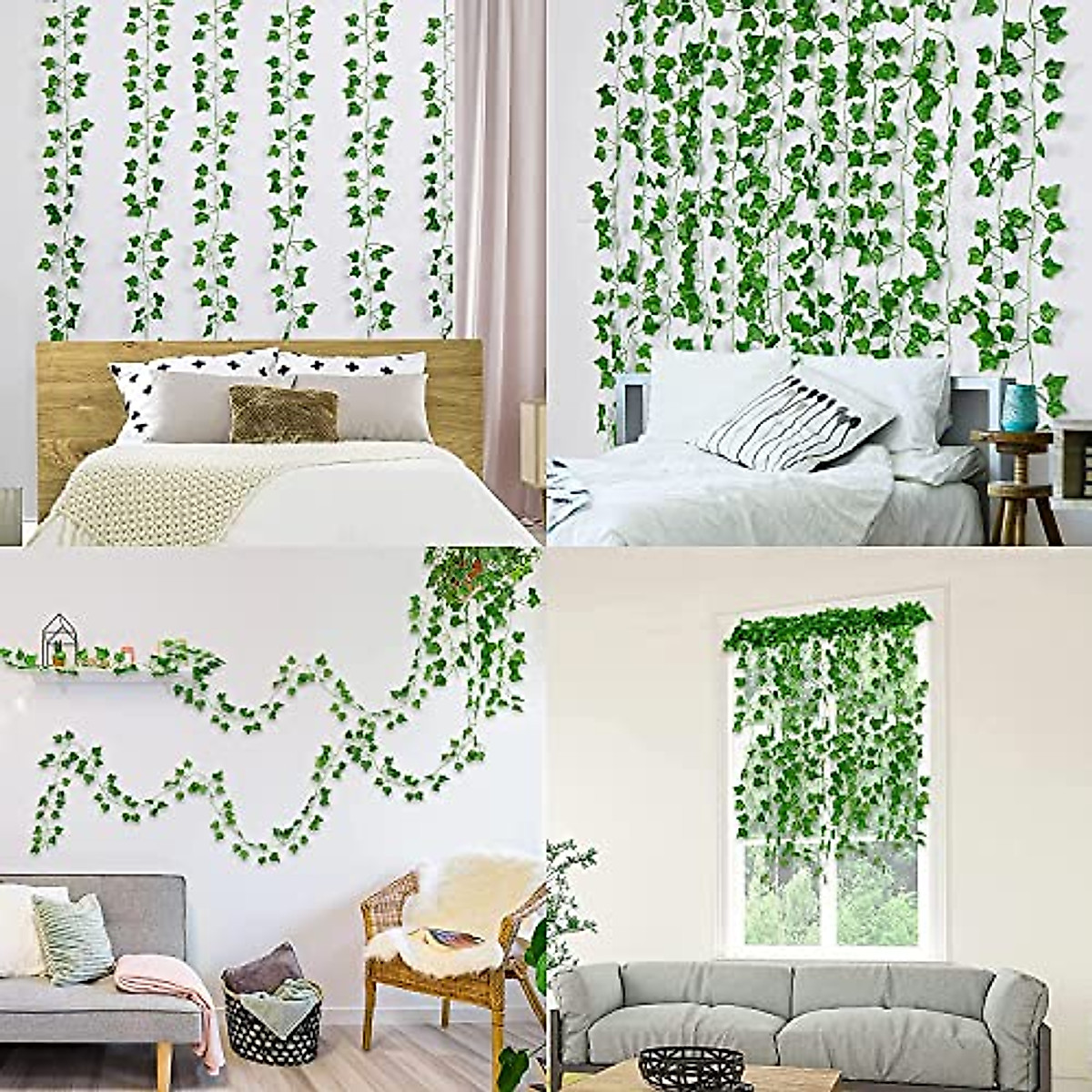 Artflower Fake Vines for Bedroom, 8 Pcs 56Ft Fake Ivy Vines Greenery Garland Artificial Ivy Leaves Fake Hanging Plants for Office Garden Wedding Wall Room Decor
