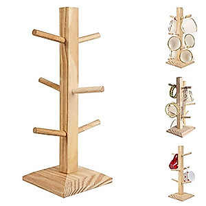 STORE INDYA Wooden tea coffee mug display stand 6 Hook
