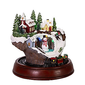 Kurt S. Adler 7.5-Inch Battery-Operated LED Musical Village and Train Table Piece, Multi