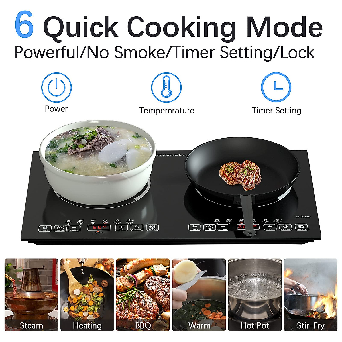 24 inch 2 Burners Electric Cooktop 110V Ceramic Electric Stove with 2 Cooktops 2000W Ajustable portable Electric Cooktop for Cooking(2 Burner Countertop round)