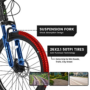 Mountain Bike for Teenagers/Adults with 21 Speed, 26 Inch Road Bikes with Mechanical Disc Brakes and High-Carbon Steel Frame, Men's/Women's Road Bicycle for Mountain Roads Forest Paths and Highways