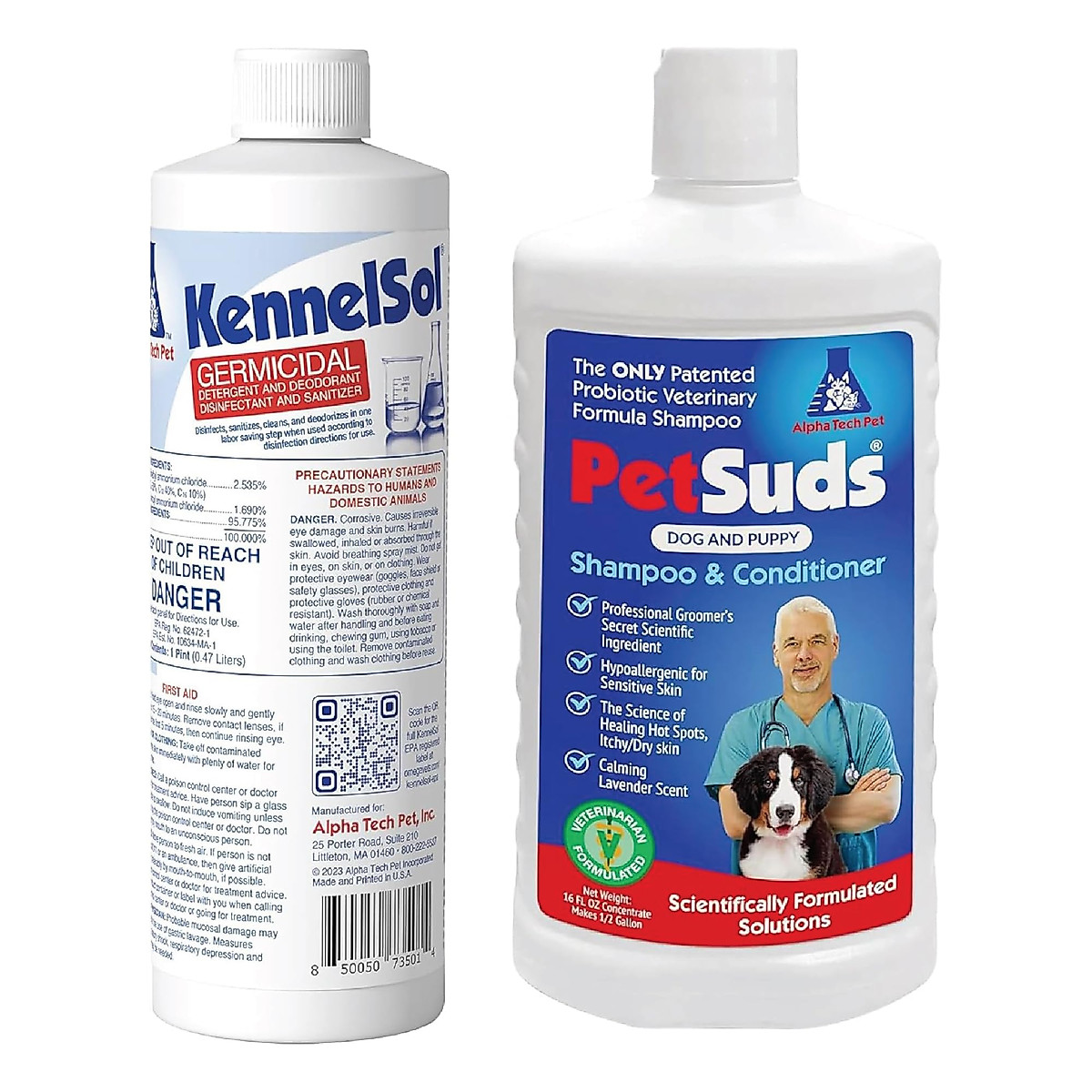 KennelSol 1-Step Kennel Cleaner 1 Pint and PetSuds Probiotic Shampoo and Conditioner for Dogs 16 oz Lavender Scented Bundle