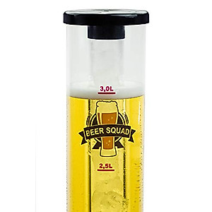 BeerSquad Beer Tower - 3L 100 oz. Clear Beverage Tower Dispenser with Included Ice Tube, Easy Clean, Dual Action Integrated Tap