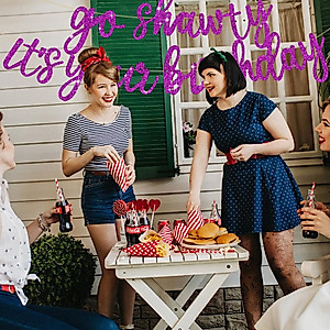 BEISHIDA Purple Go Shawty It's Your Birthday Banner - NO DIY - Hip Hop Theme Glitter Happy Birthday Banner - Pre-Strung - Purple Rap Theme Happy Birthday Sign for Man Women birthday Party Supply